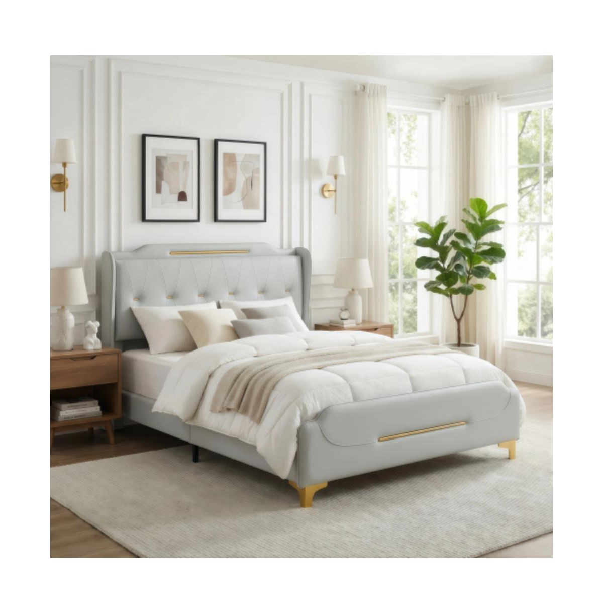 Click here for Lucky One Queen Size Pu Leather Platform Bed with... prices