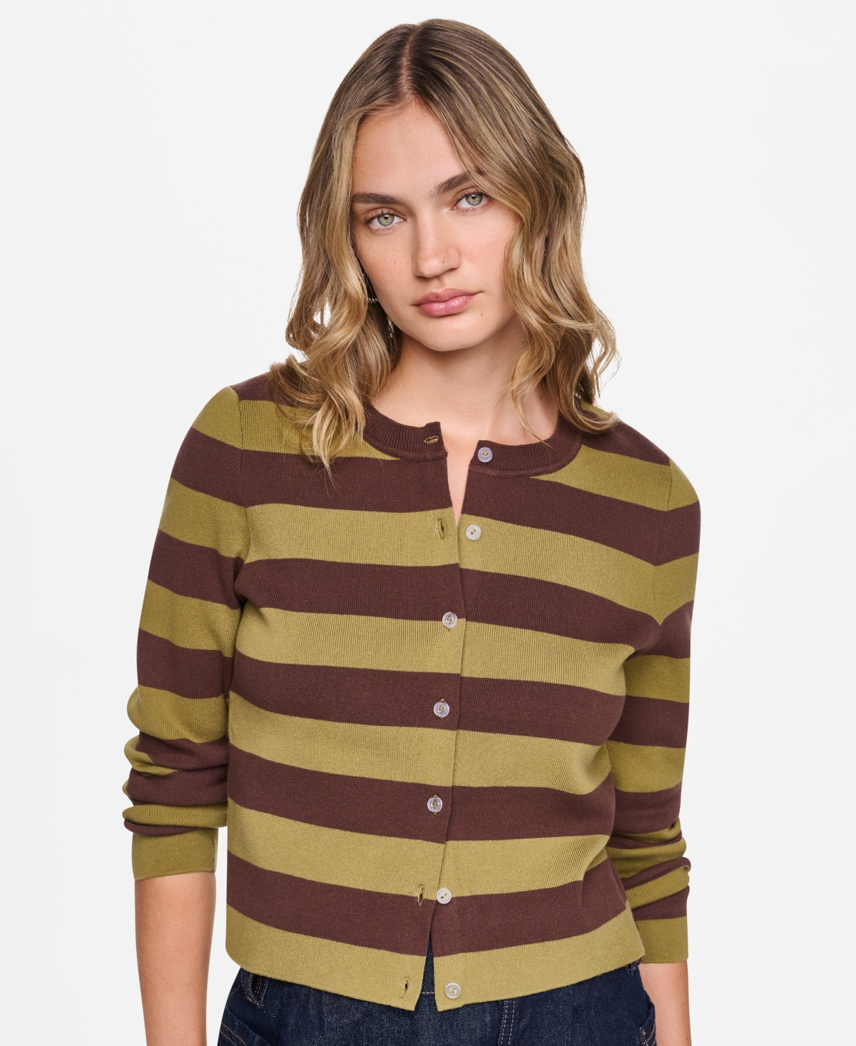 Click here for Dkny Jeans Petite Cropped Striped Crewneck Cardiga... prices