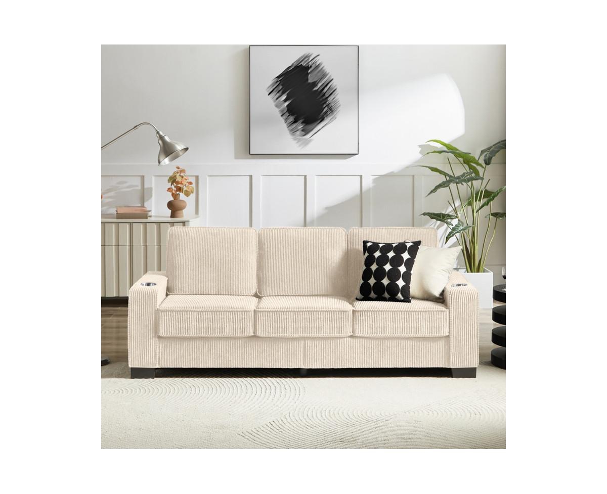 Click here for Rainsken 83.86 Corduroy 3-Seater Sofa with Cup Hol... prices