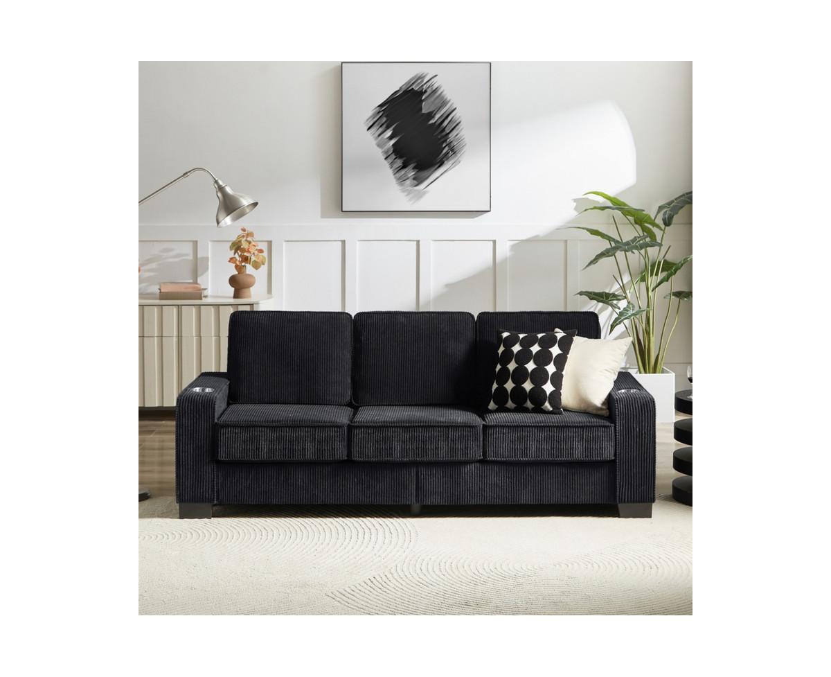 Click here for Rainsken 83.86 Corduroy 3-Seater Sofa with Cup Hol... prices