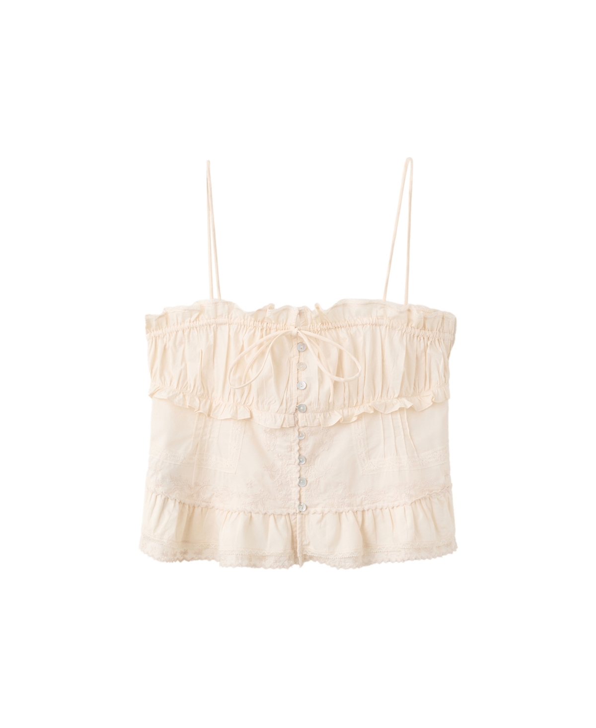 Click here for Mango Womens Embroidered Details Ruffled Top - Ecr... prices