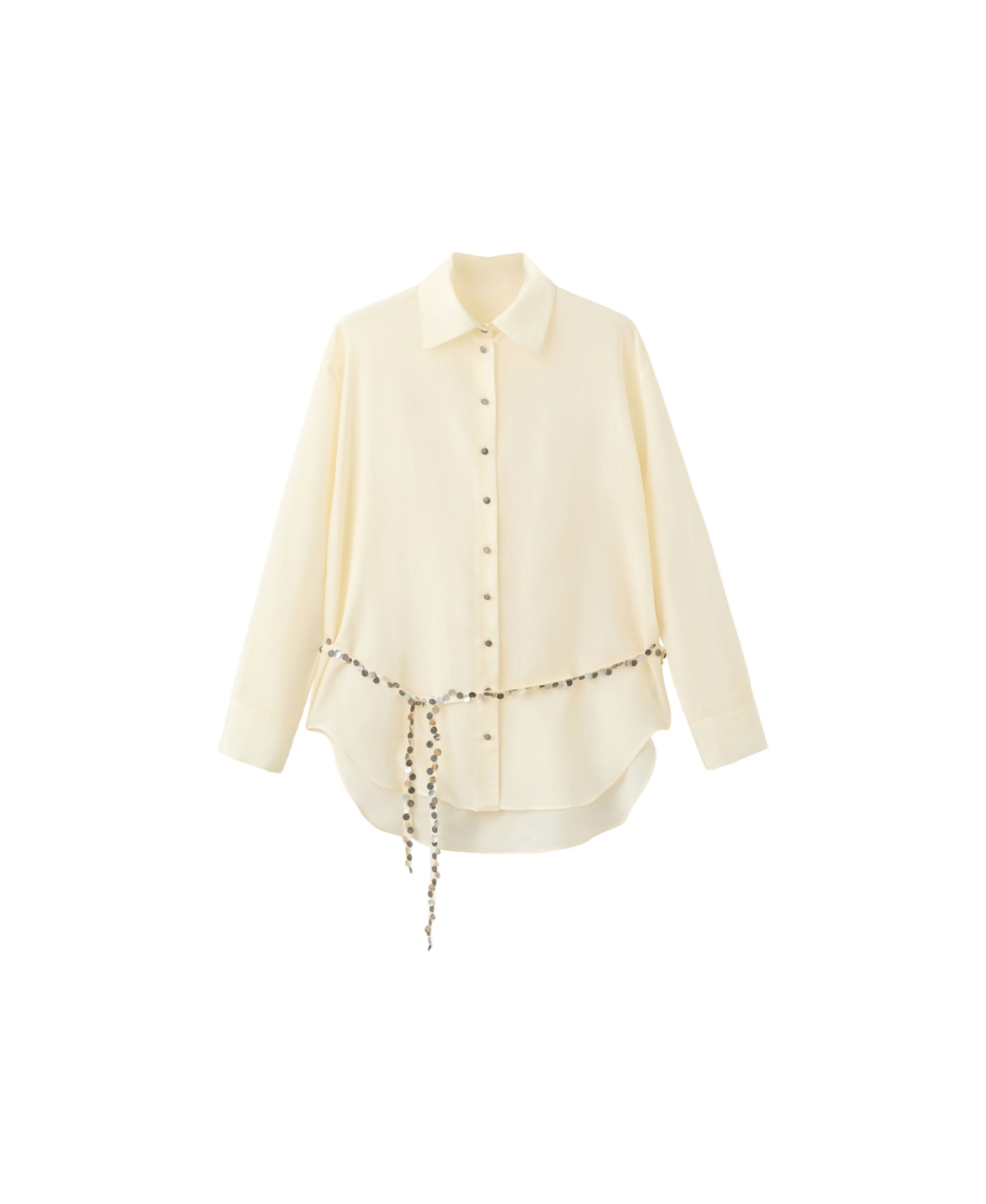 Click here for Mango Womens Beaded Belt Semi-Sheer Shirt - Off Wh... prices