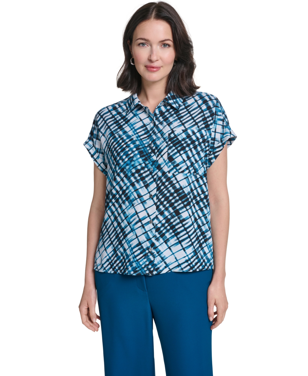 Click here for Calvin Klein Womens Collared Button-Front Short-Sl... prices