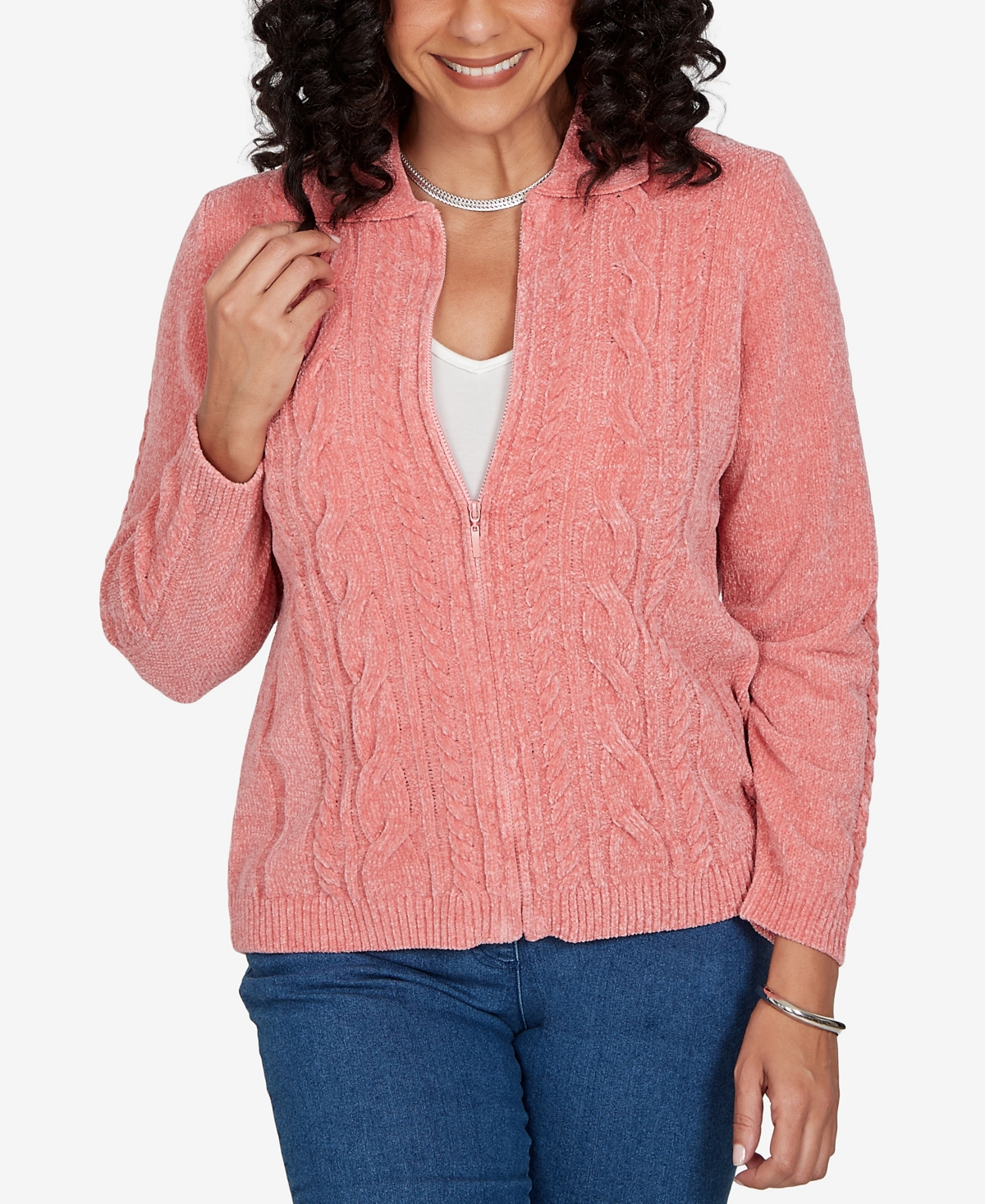 Click here for Alfred Dunner Petite Classic Cable Chenille Zip Ca... prices