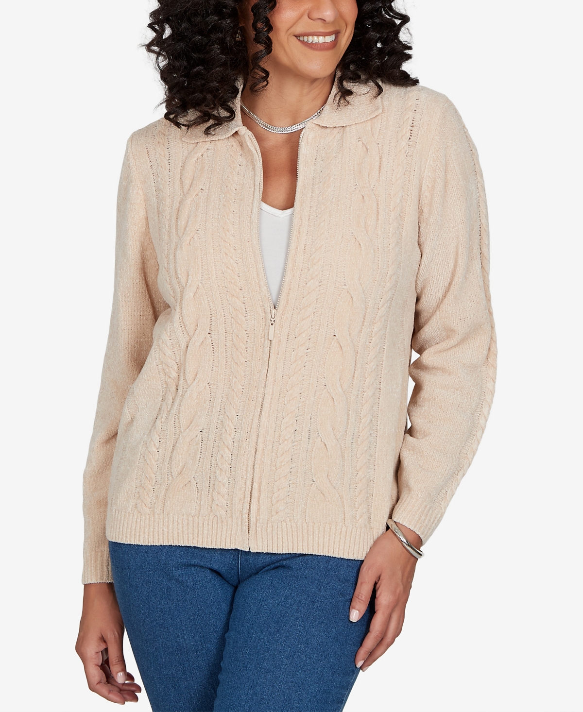 Click here for Alfred Dunner Petite Classic Cable Chenille Zip Ca... prices