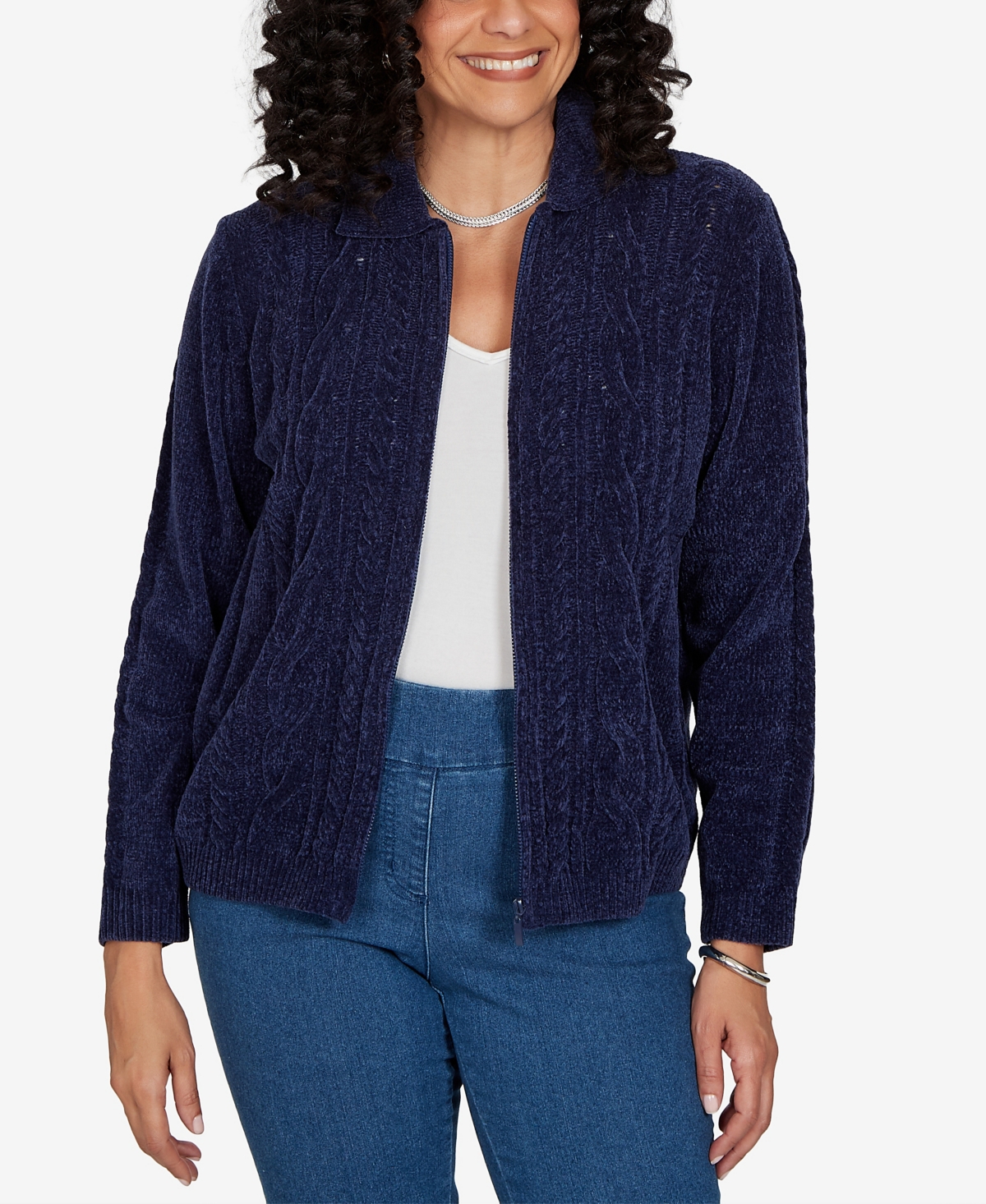Click here for Alfred Dunner Petite Classic Cable Chenille Zip Ca... prices