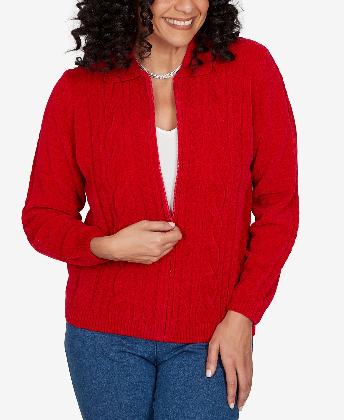 Click here for Alfred Dunner Petite Classic Cable Chenille Zip Ca... prices
