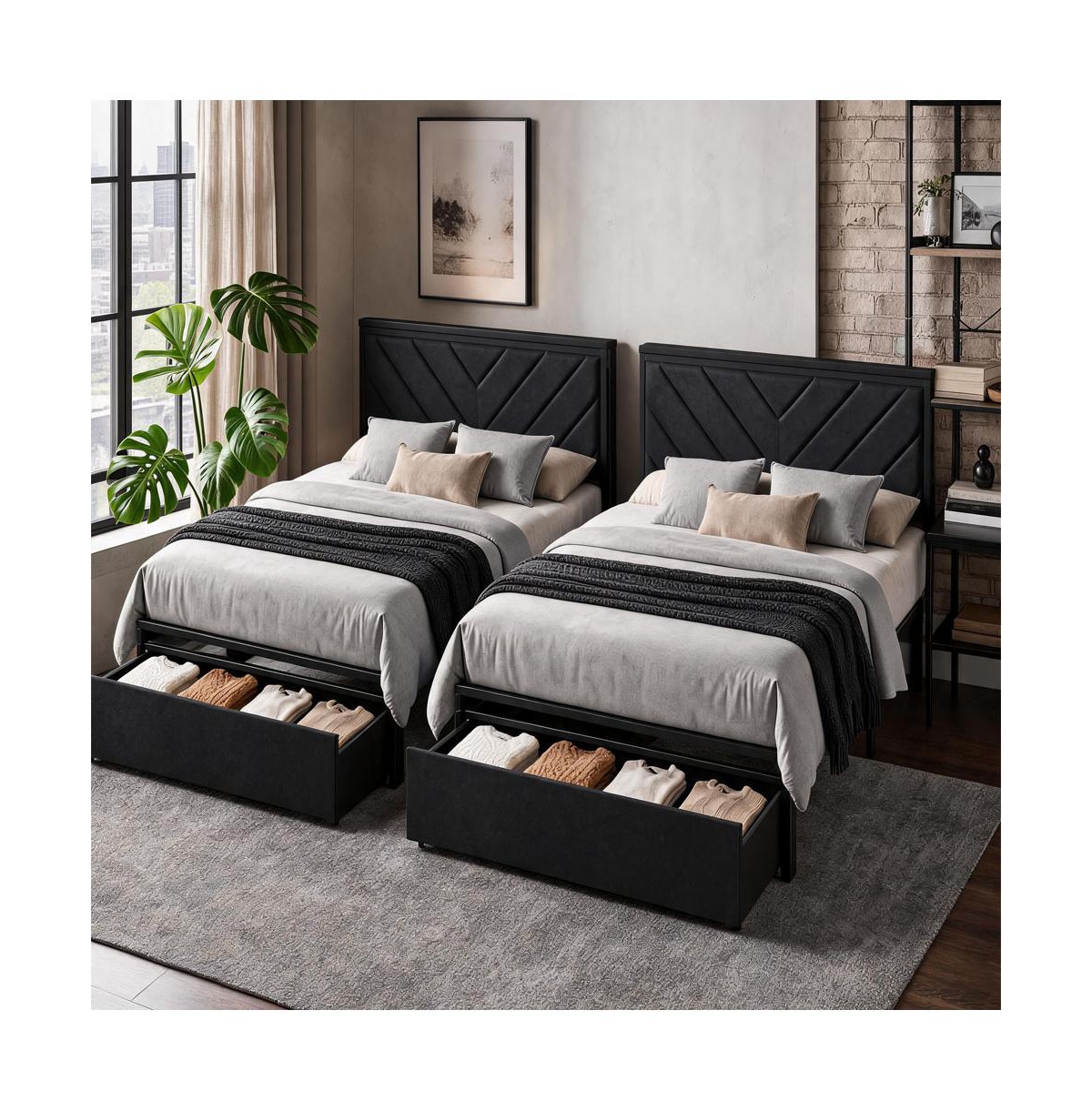 Click here for homfan Set of 2 Upholstered Twin Platform Bed Fram... prices