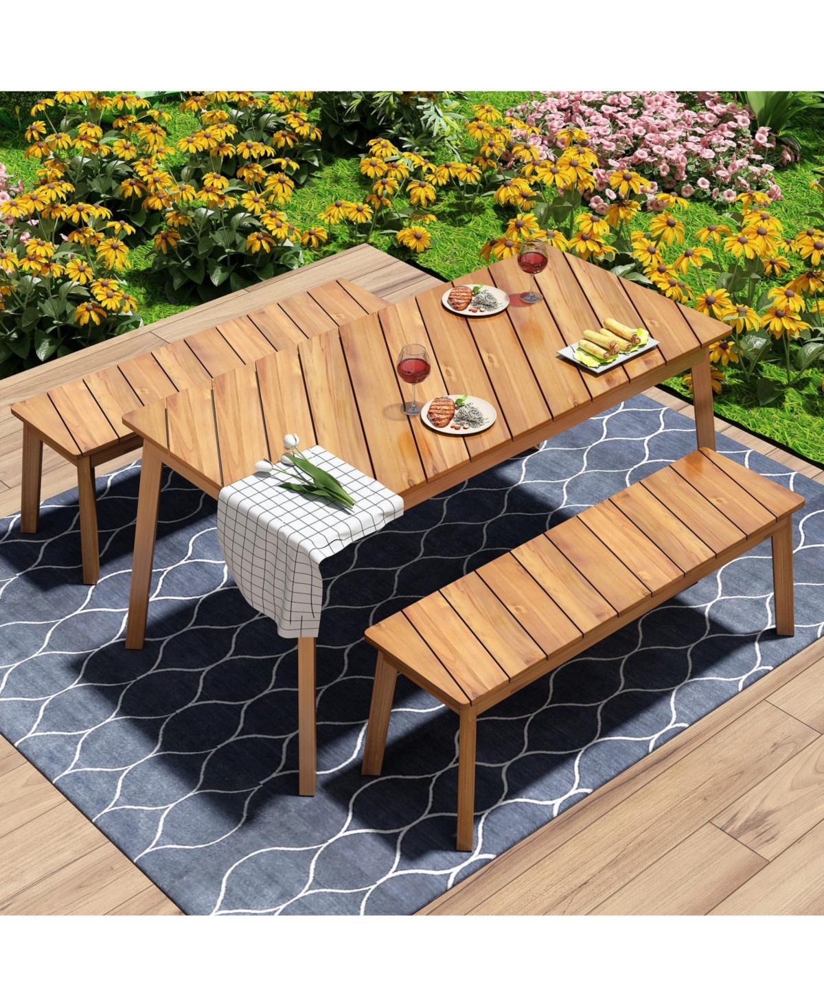 Click here for Asagikoiai 3-Piece Acacia Wood Outdoor Dining Tabl... prices