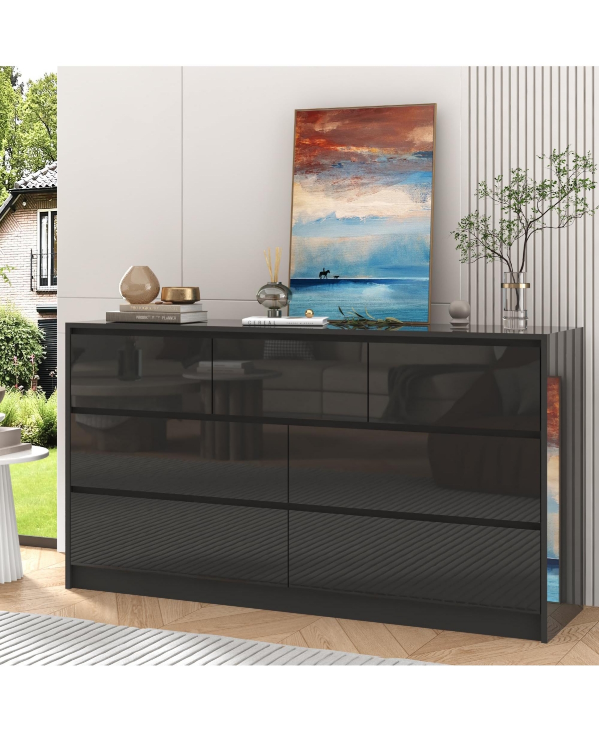 Click here for homfan Modern Handle-Free 7 Drawer Dresser  High G... prices