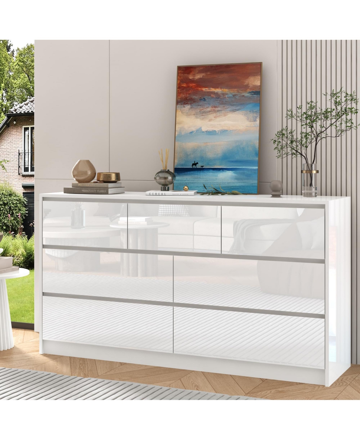 Click here for homfan Modern Handle-Free 7 Drawer Dresser  High G... prices