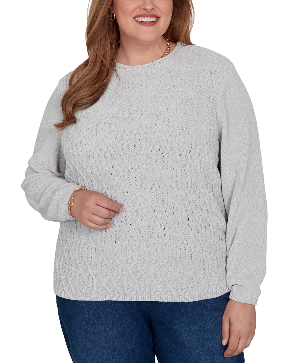 Click here for Alfred Dunner Plus Size Classic Cable Pullover Che... prices
