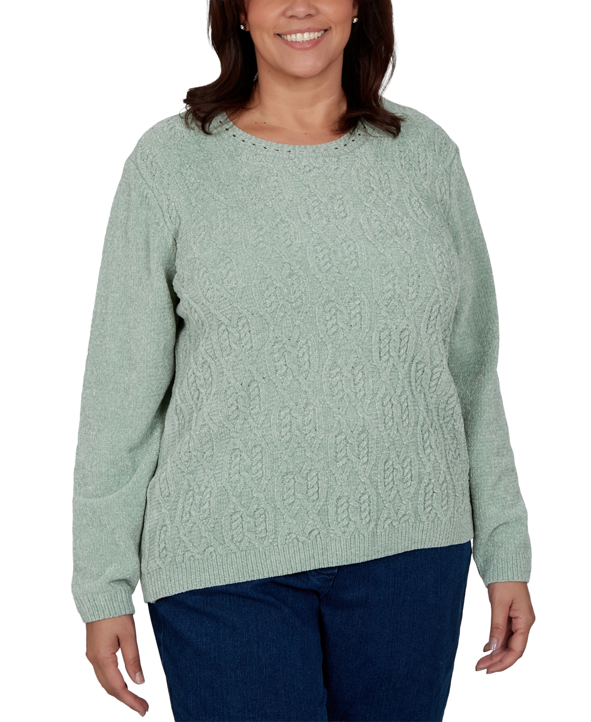 Click here for Alfred Dunner Plus Size Classic Cable Pullover Che... prices