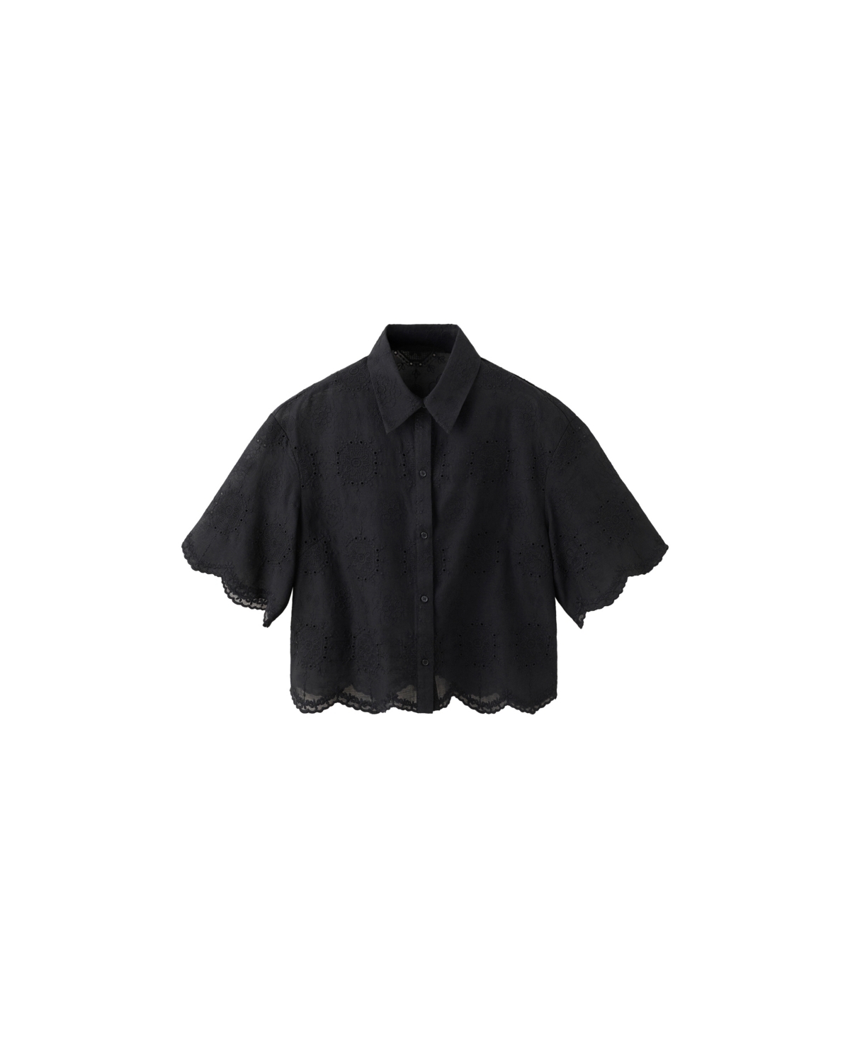 Click here for Mango Womens Embroidered Cropped Shirt - Black prices