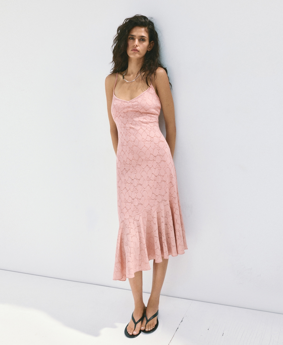 Click here for Mango Womens V-Neck Openwork Floral-Print Midi Dre... prices