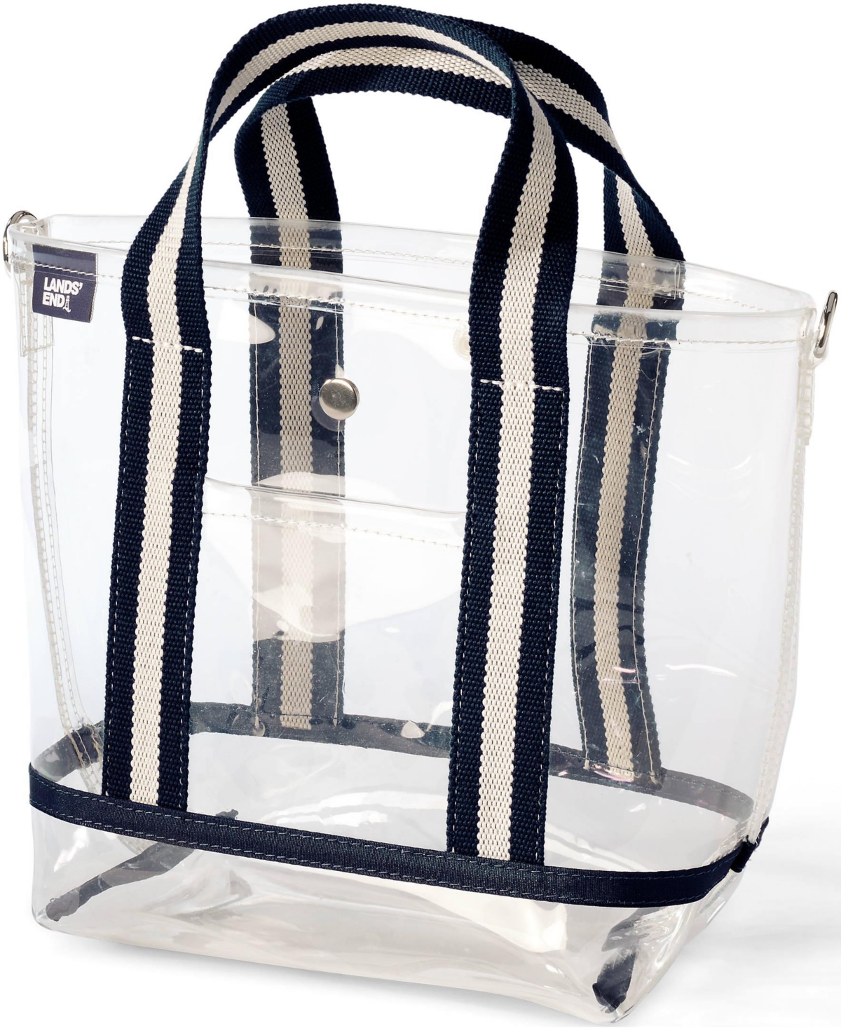 Click here for Lands End Clear Tote - Natural/navy stripe prices