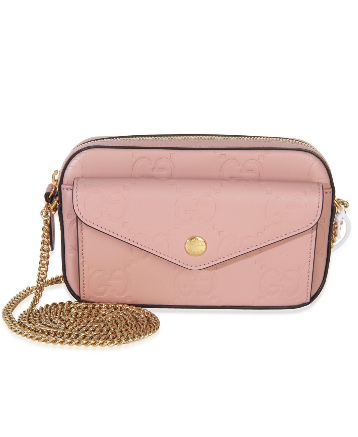 Click here for Pre-Owned Gucci Light Pink Calfskin Debossed Gg Su... prices