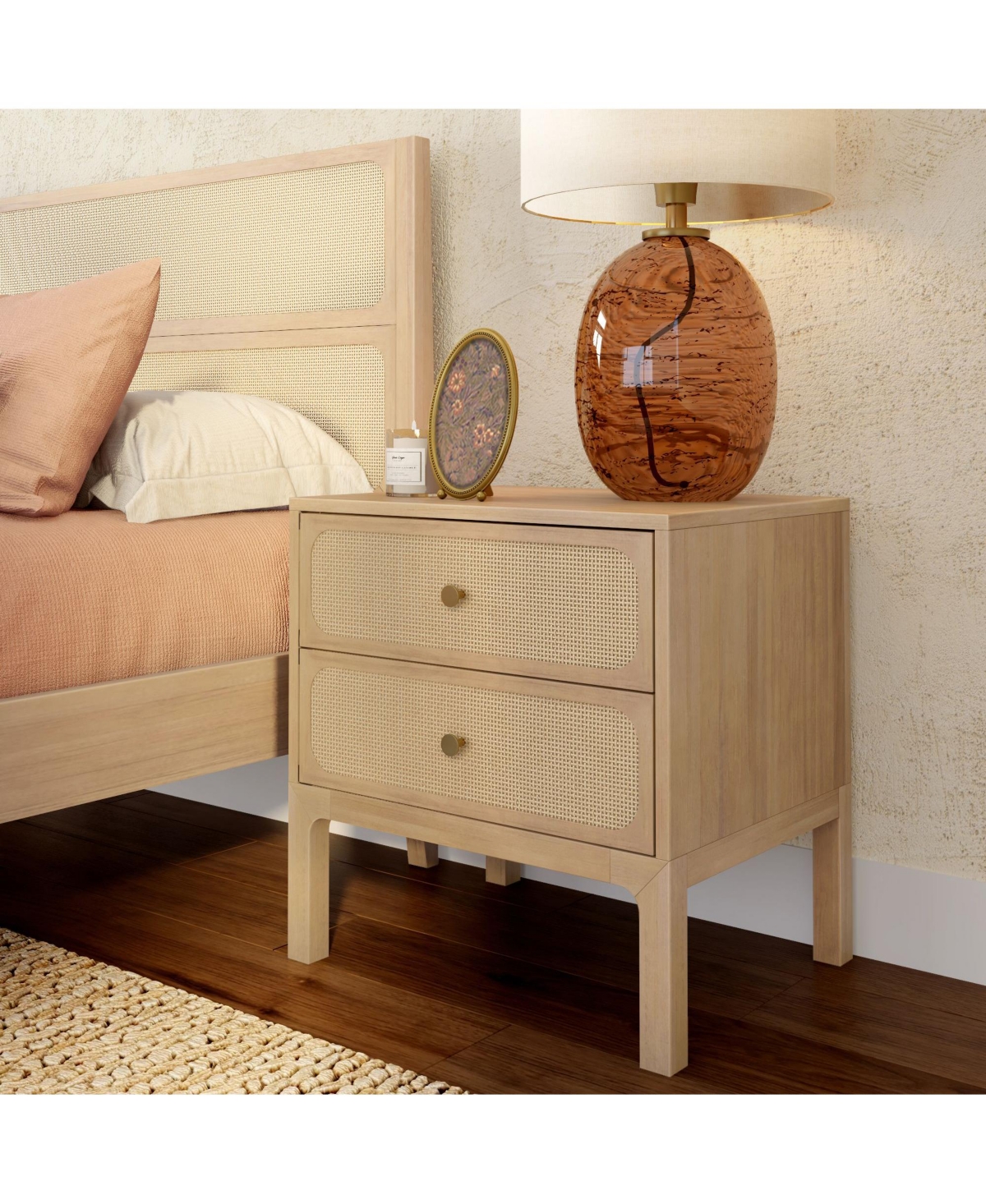 Click here for Plank+Beam Elio Rattan 2 Drawer Nightstand with Br... prices