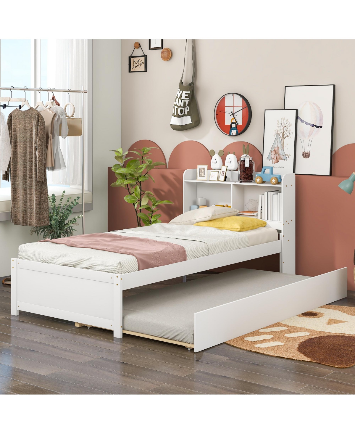 Click here for Sailvan Bed with Trundle Bookcase - White prices