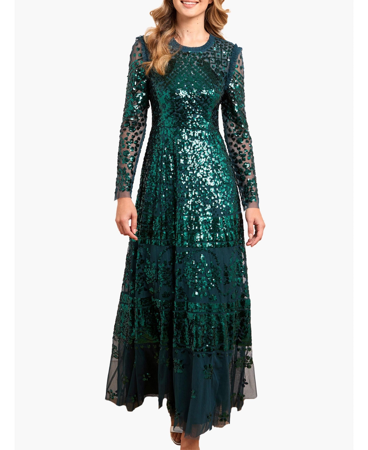Click here for Needle & Thread Womens Aurora Sequin Long-Sleeve G... prices