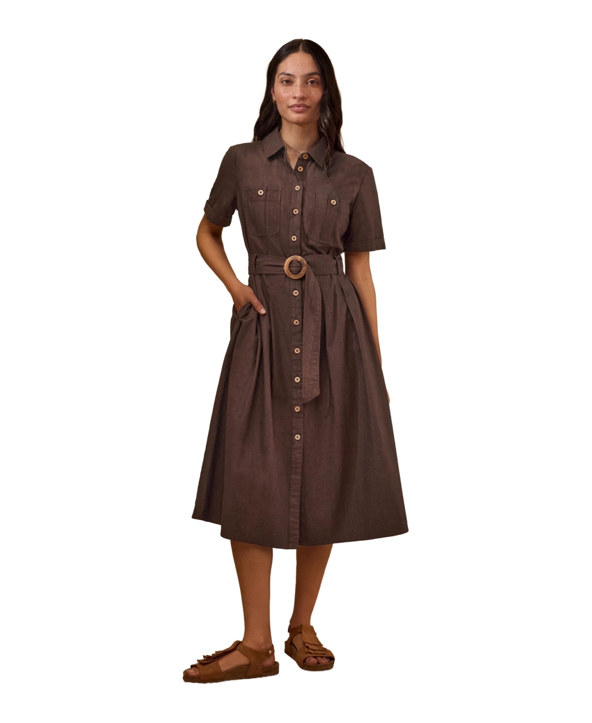 Click here for Celtic & Co. Womens Belted Safari Midi Shirt Dress... prices