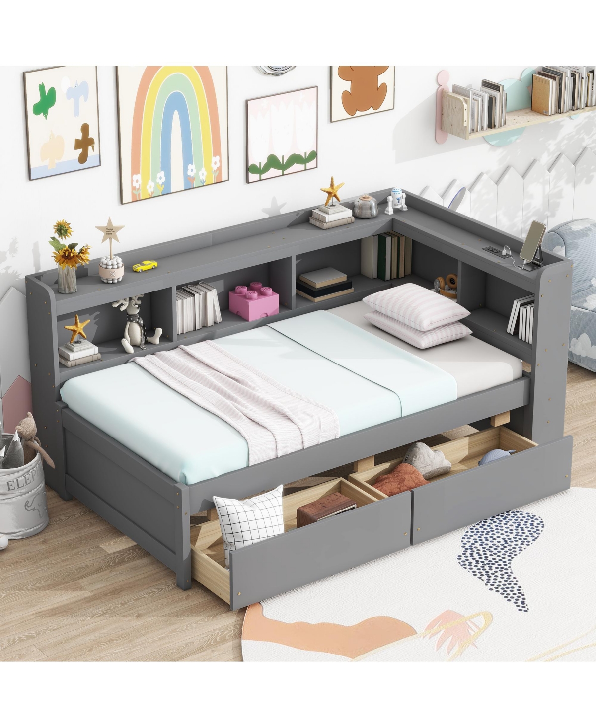 Click here for Sailvan L-shaped Bookcases Bed with Power Outlets... prices