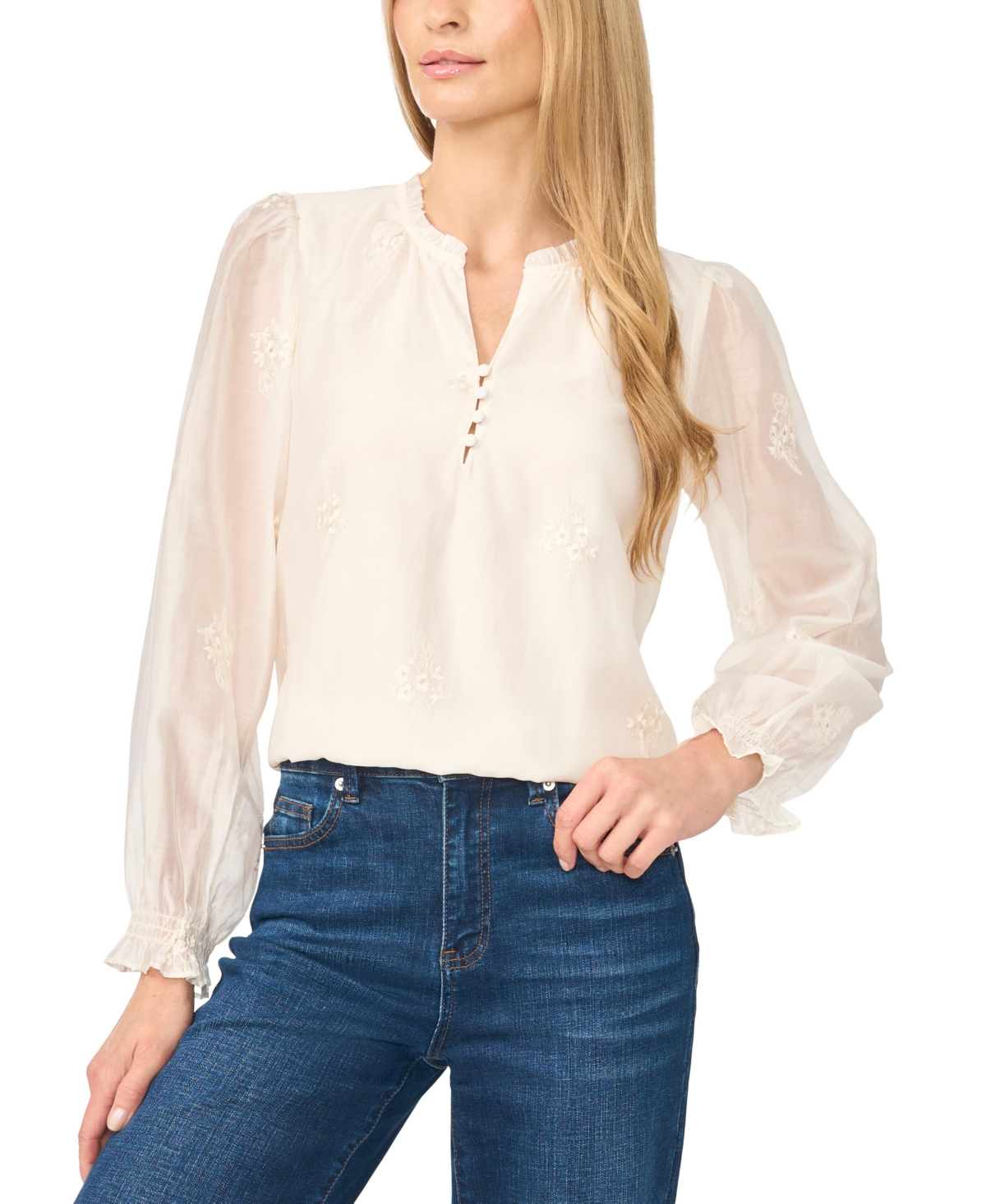 Click here for CeCe Womens Ruffle-Neck Long-Sleeve V-Neck Blouse... prices