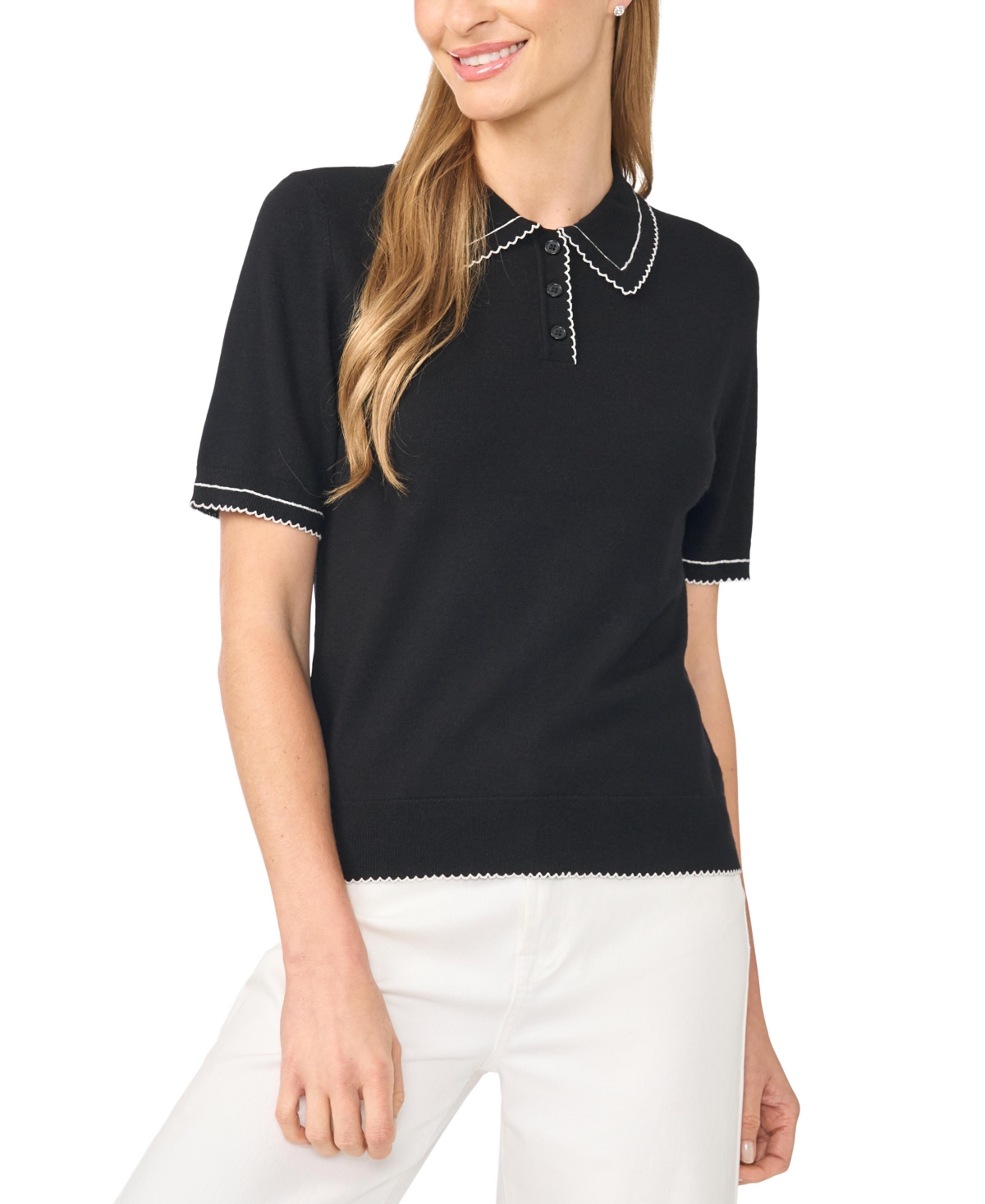 Click here for CeCe Womens Contrast-Stitch Short-Sleeve Polo Coll... prices