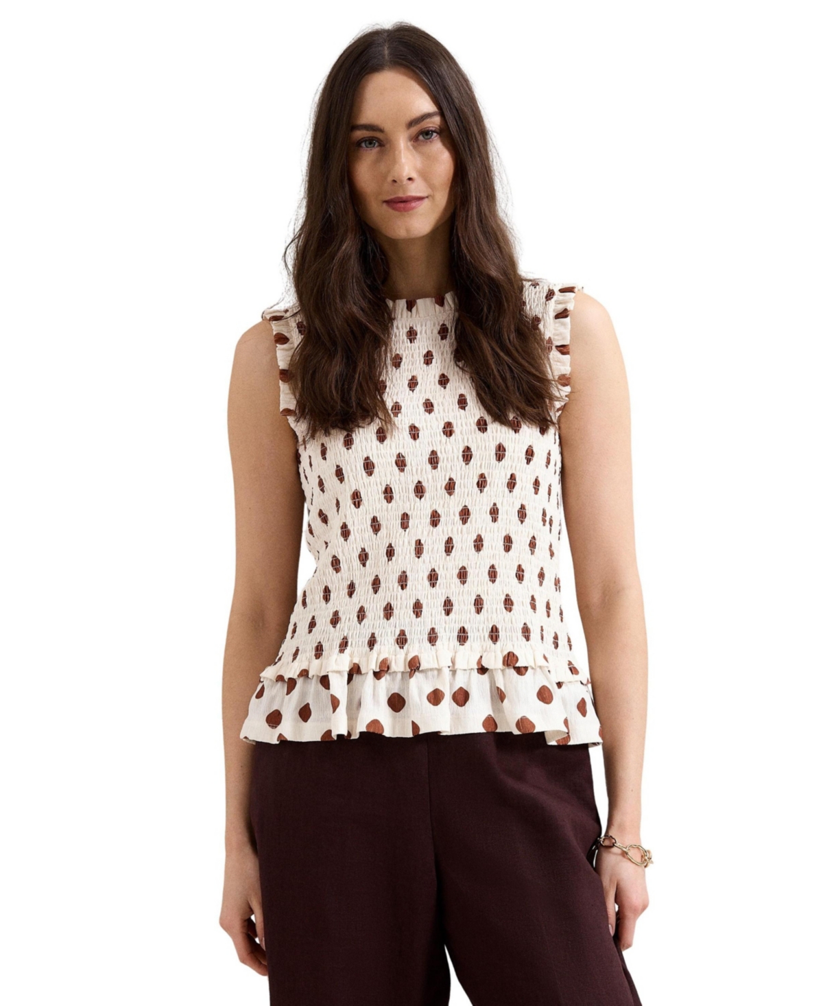 Click here for Phase Eight Womens Lenora Ruffle Spot Top - Cream prices