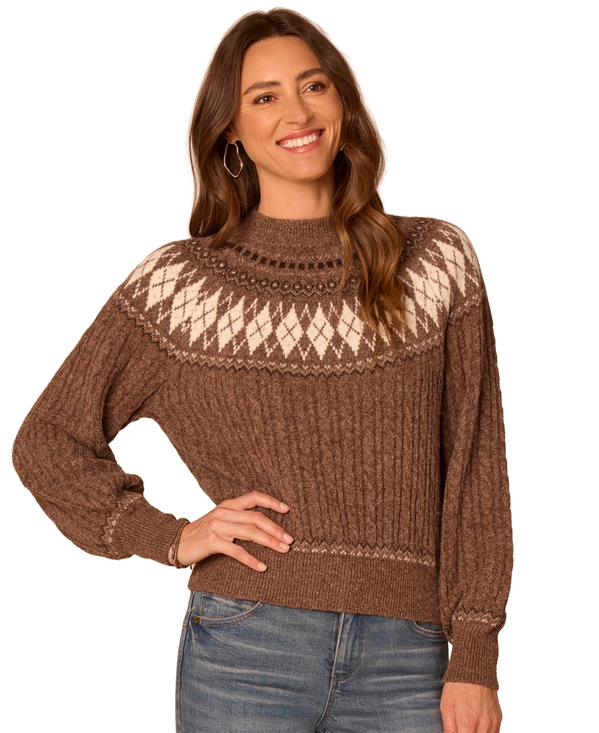 Click here for Democracy Petite Fair Isle High-Neck Long-Sleeve S... prices