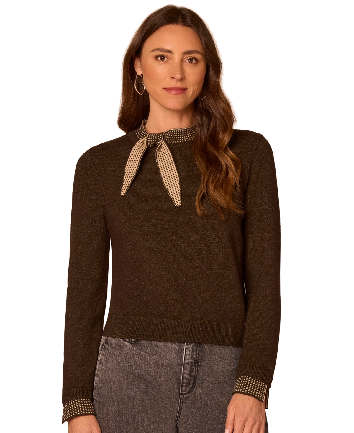 Click here for Democracy Petite Contrast-Detail Self-Tie Crewneck... prices