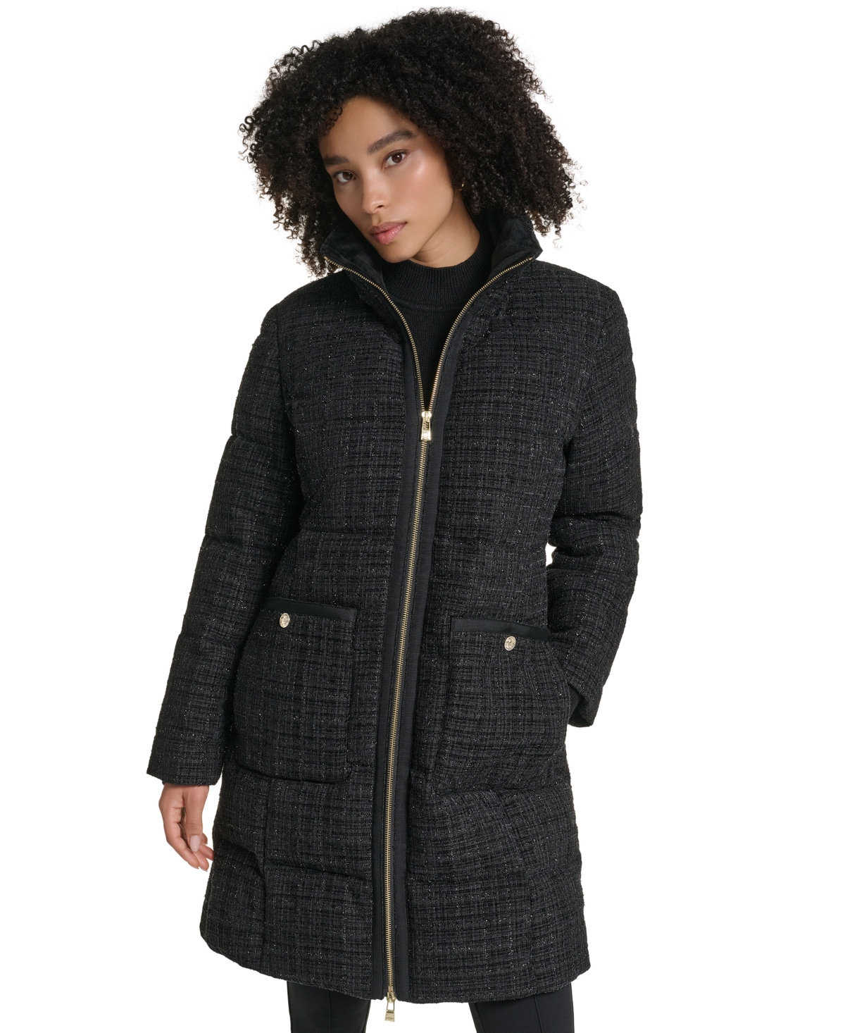 Click here for Karl Lagerfeld Paris Womens Tweed Sparkle Long Puf... prices
