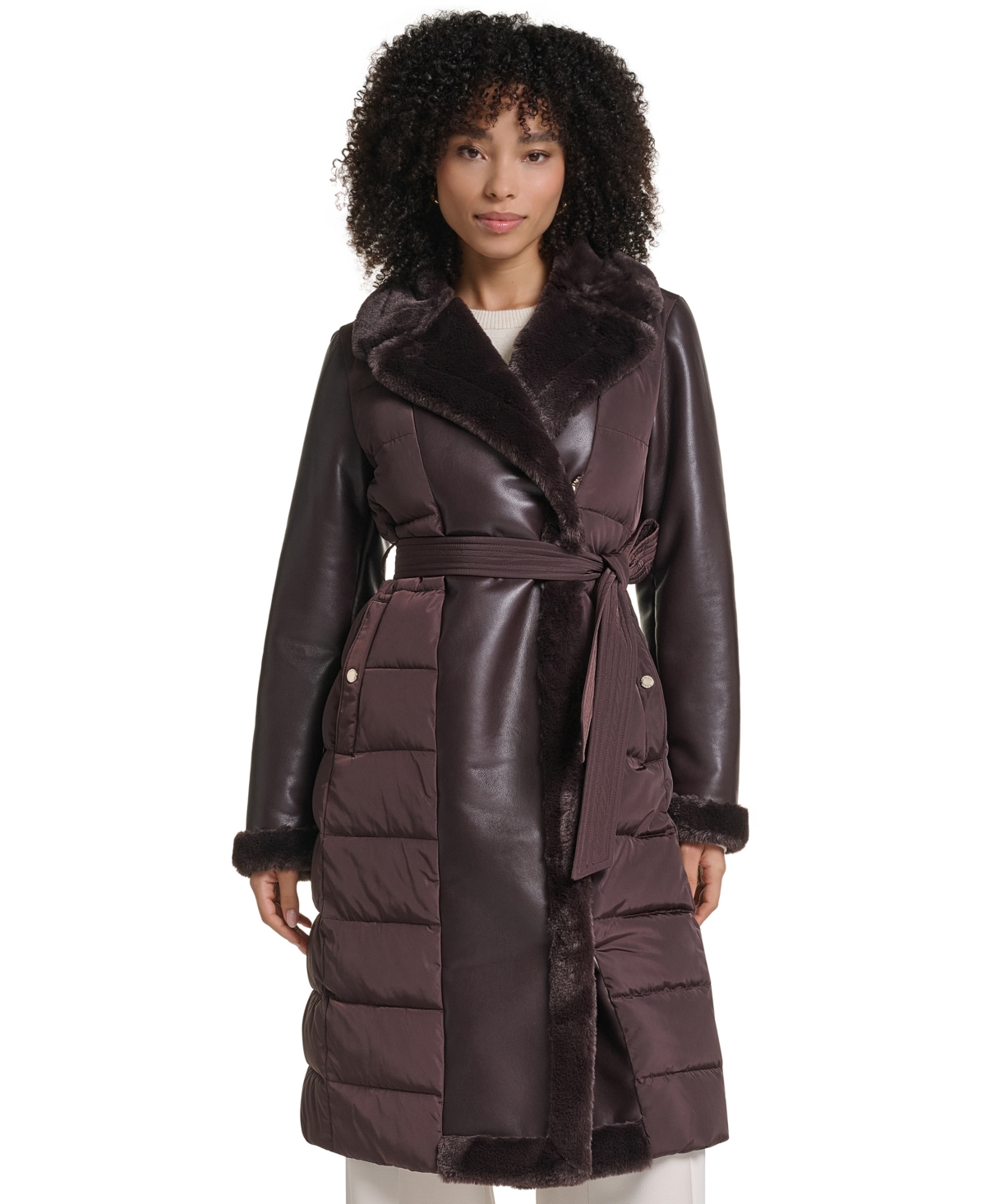 Click here for Karl Lagerfeld Paris Long Belted Puffer Coat - Jav... prices