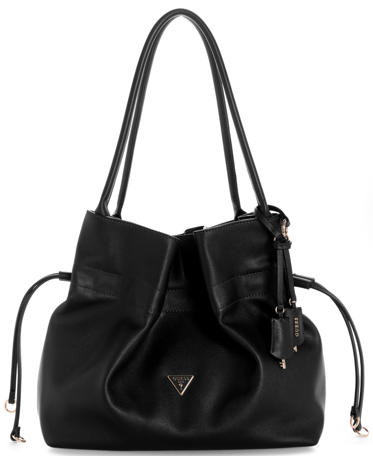 Click here for Guess Karima Medium Drawstring Tote Handbag - Blac... prices