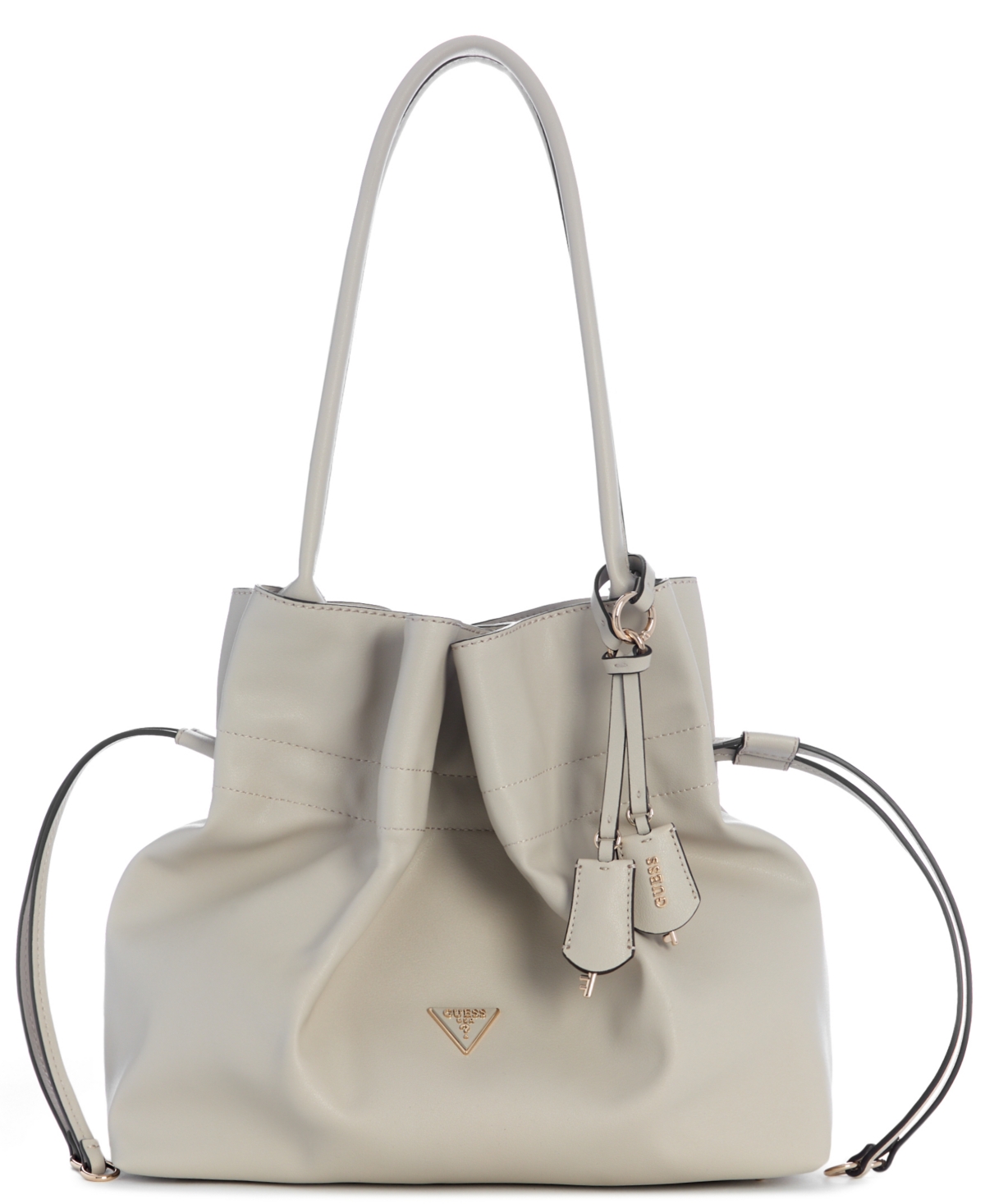 Click here for Guess Karima Medium Drawstring Tote Handbag - Bone prices
