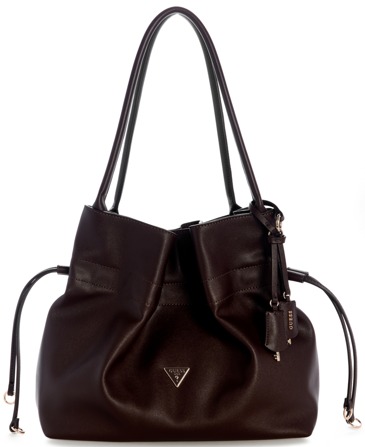 Click here for Guess Karima Medium Drawstring Tote Handbag - Brow... prices