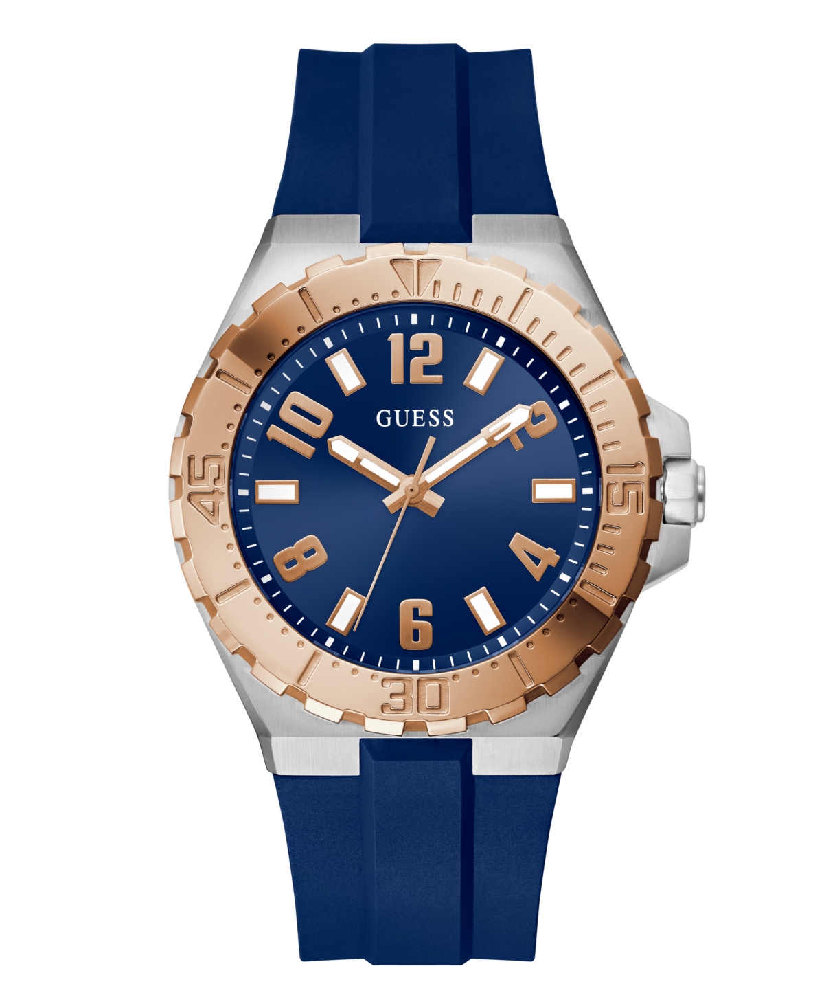 Click here for Guess Mens Quartz Blue Silicone Watch 44mm - Blue prices