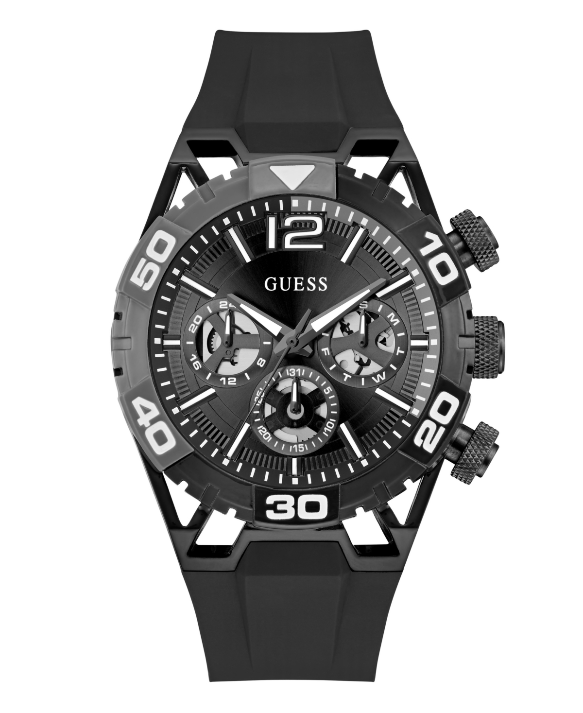 Click here for Guess Mens Quartz Black Silicone Watch 46mm - Blac... prices