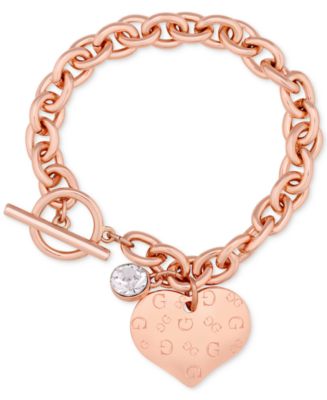 GUESS Heart Charm Toggle Link Bracelet - Macy's