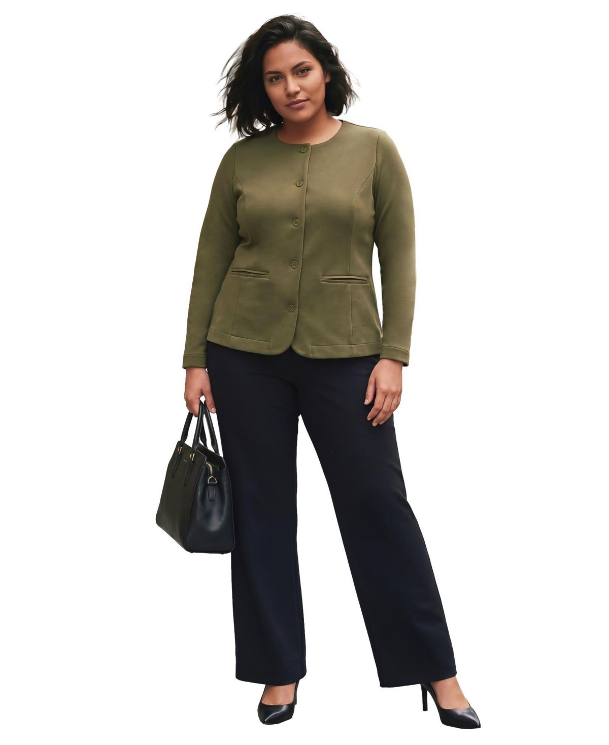 Click here for Avenue Womens Ponte Button Blazer - Olive green prices