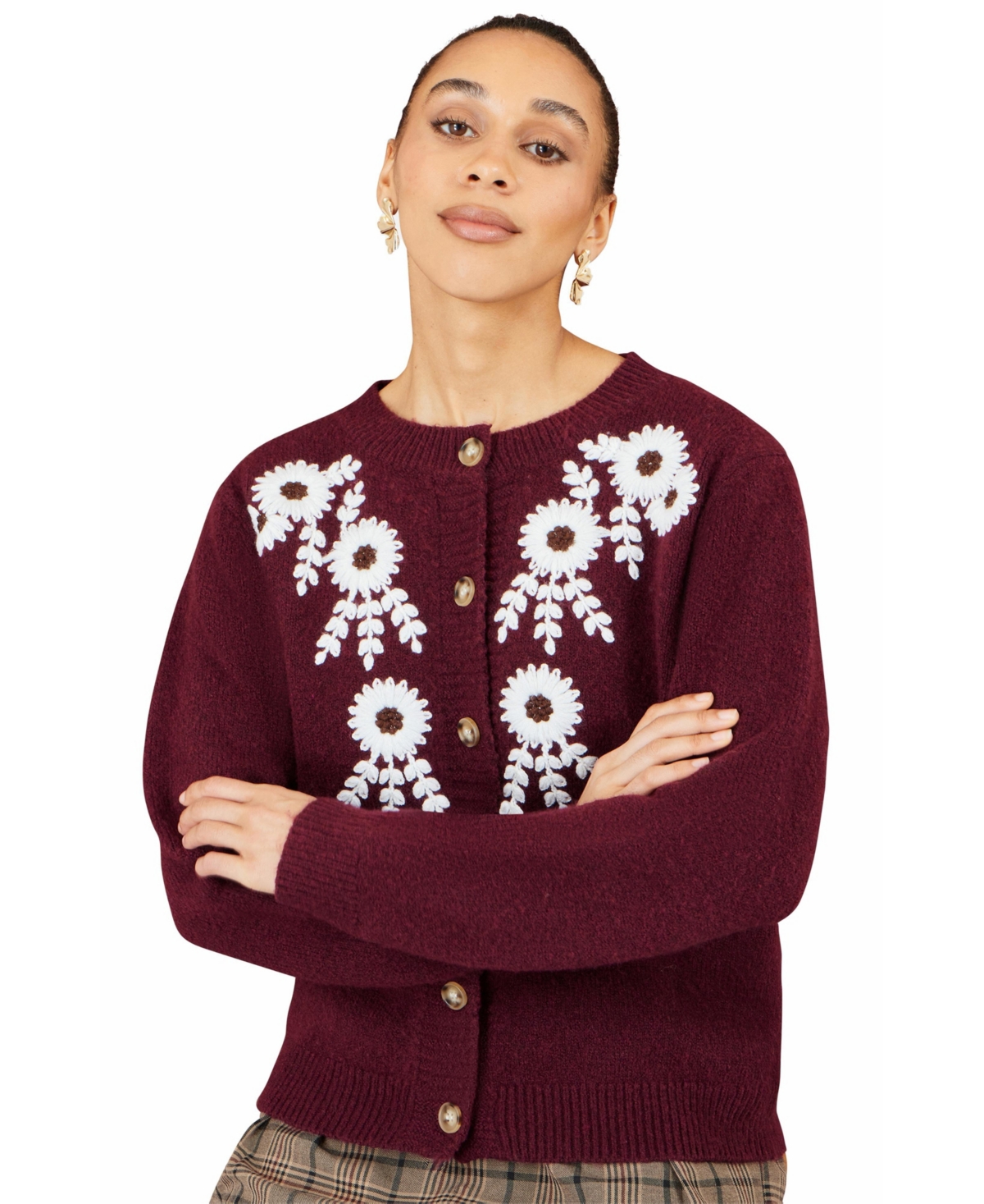 Click here for Yumi Womens Floral Embroidery Long-Sleeve Cardigan... prices