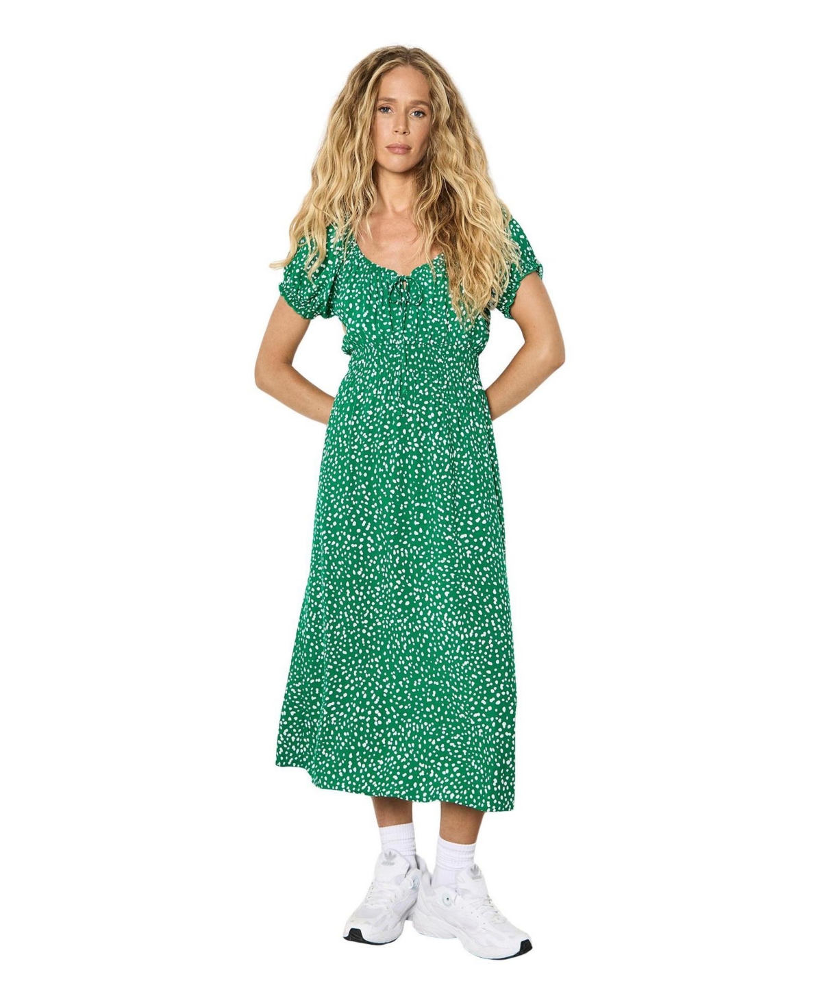 Click here for Apricot Womens Milkmaid Midi Spot Printed Smocked-... prices