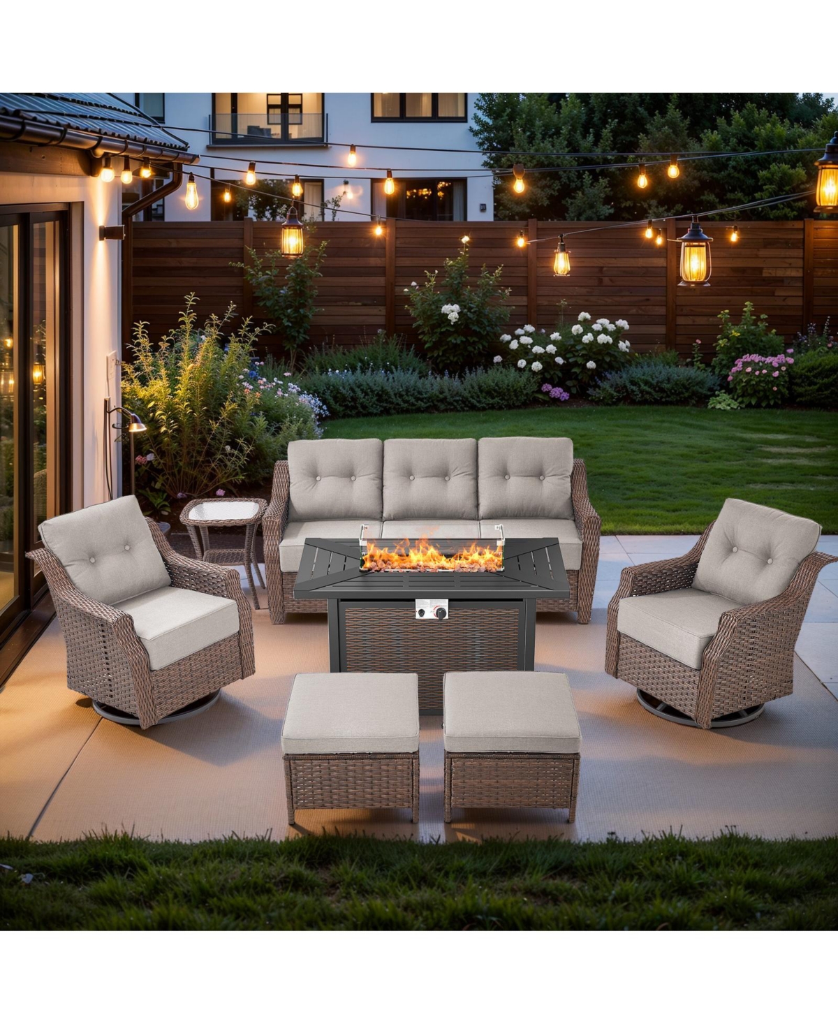 Click here for Pocassy 7-Piece Outdoor Furniture Set with Fire Pi... prices