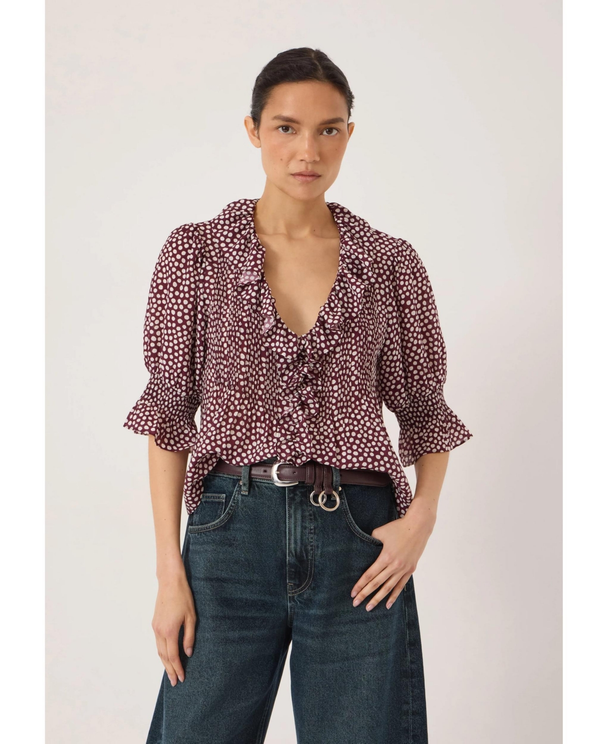 Click here for Hush Womens Mirae Ruffle Short Sleeve Blouse - All... prices