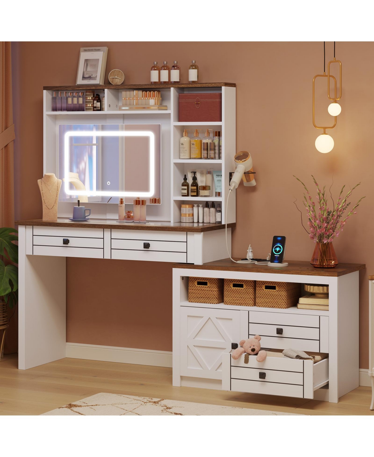 Click here for homfan Extendable Vanity Desk with Led Mirror  Pow... prices