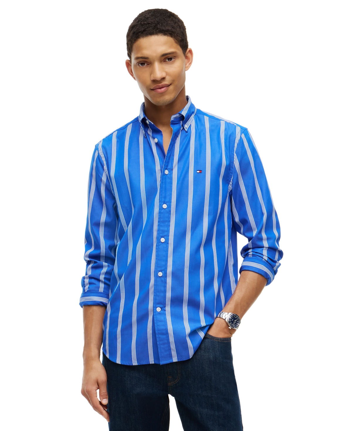 Click here for Tommy Hilfiger Mens Poplin Ground Stripe Relaxed-F... prices