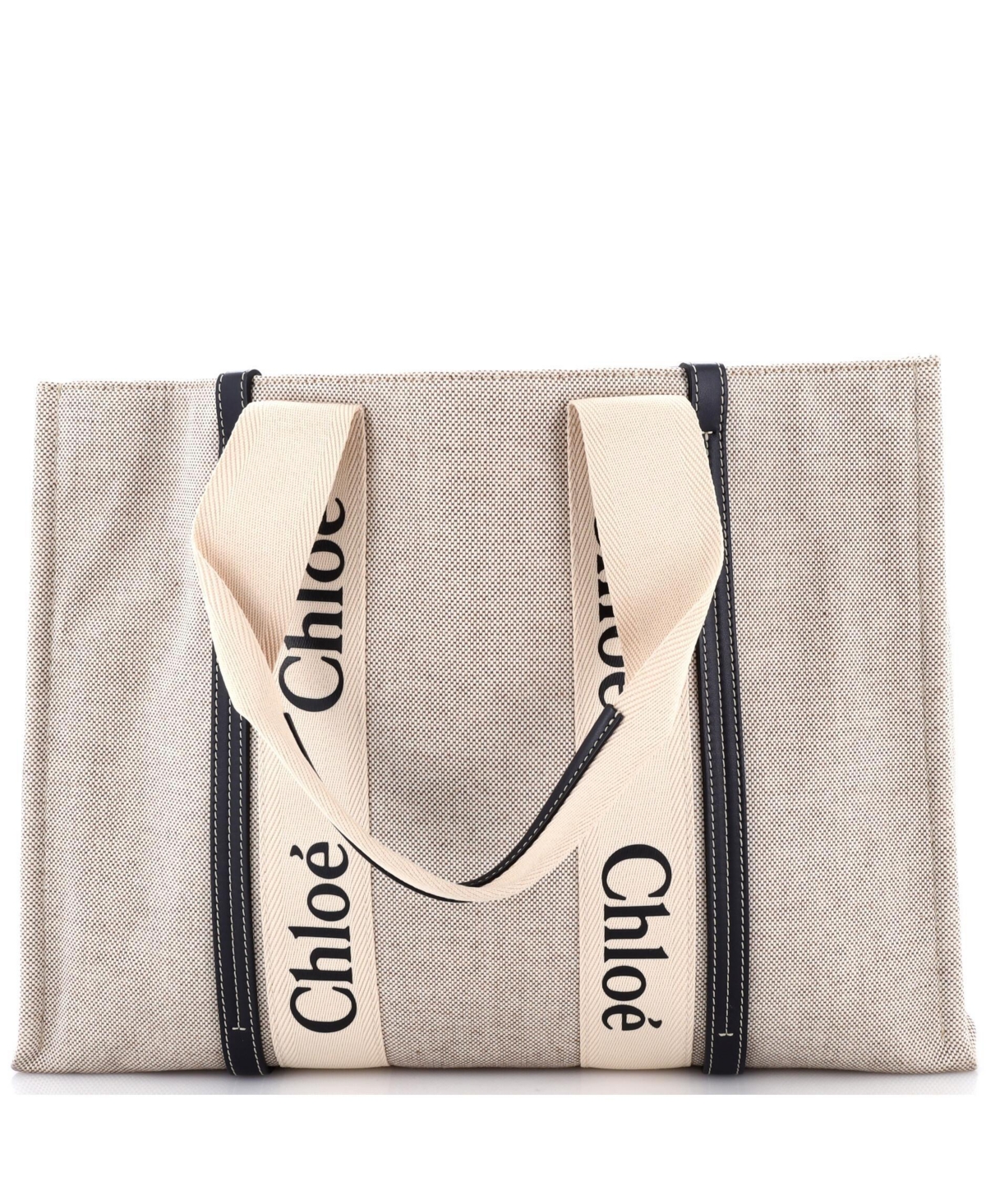 Click here for Pre-Owned Chloe Large Woody Tote Canvas with Leath... prices