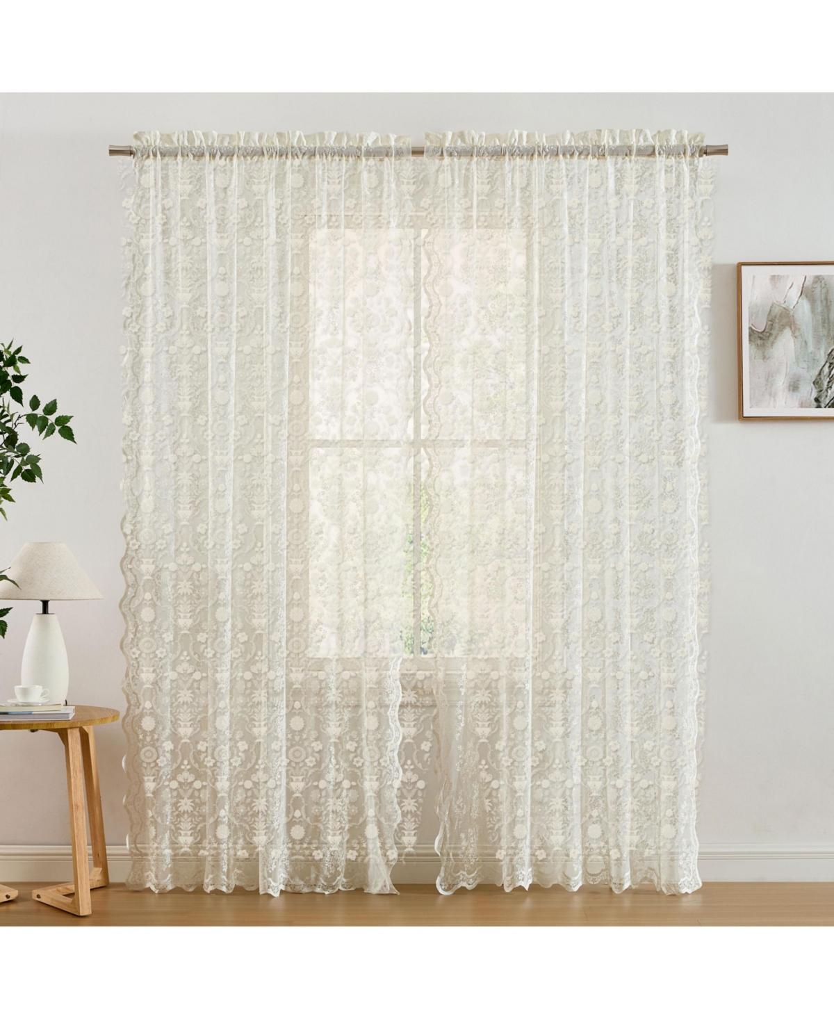 Click here for Hlc.me Ava Floral Soft Decorative Lace Semi Sheer... prices
