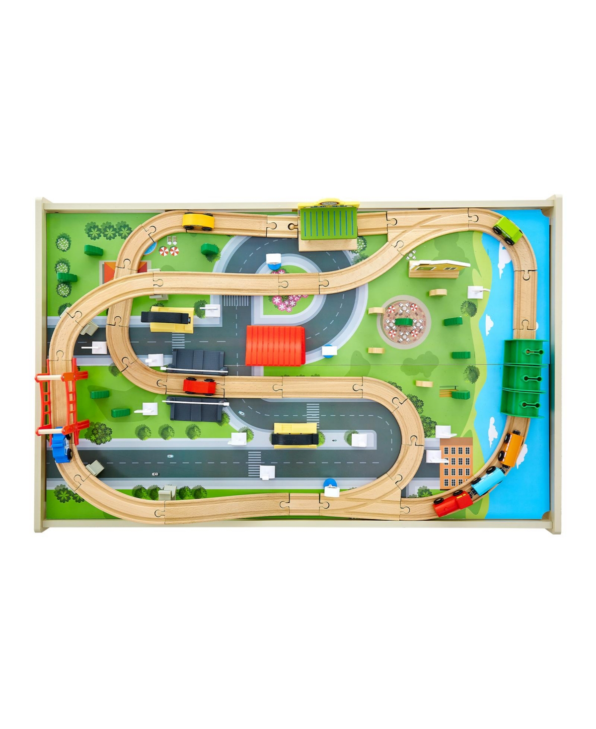 Click here for Hongge 84-Piece Reversible Tabletop Wooden Train T... prices