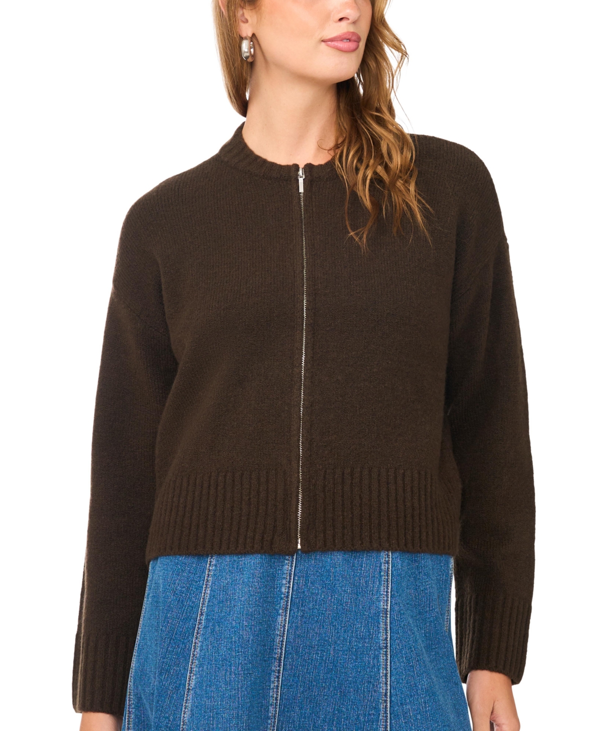 Click here for 1.state Womens Mock-Neck Cropped Zip Bomber Jacket... prices